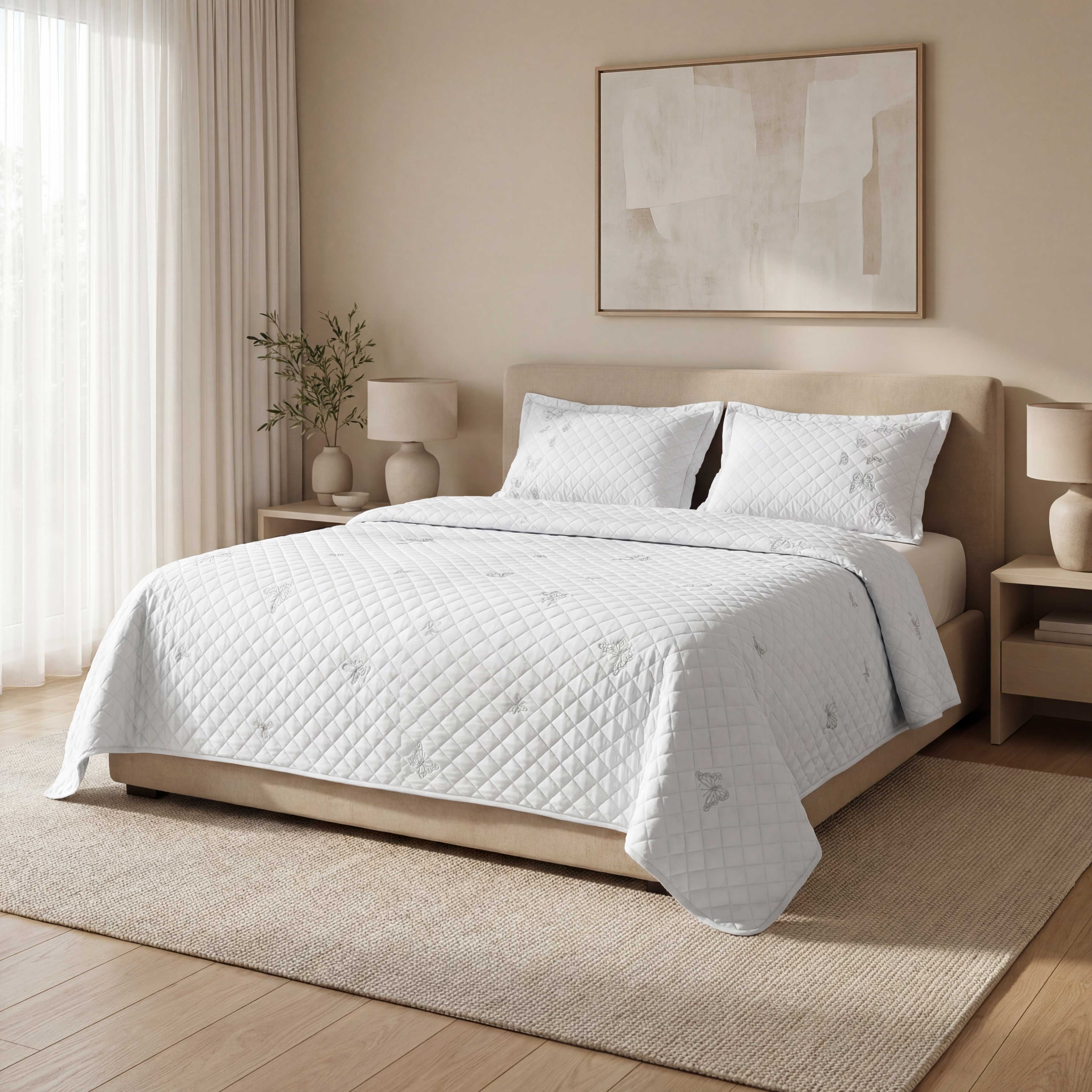 Quilted Embroidered Coverlet Set Lightweight All Season Bedspread with ...